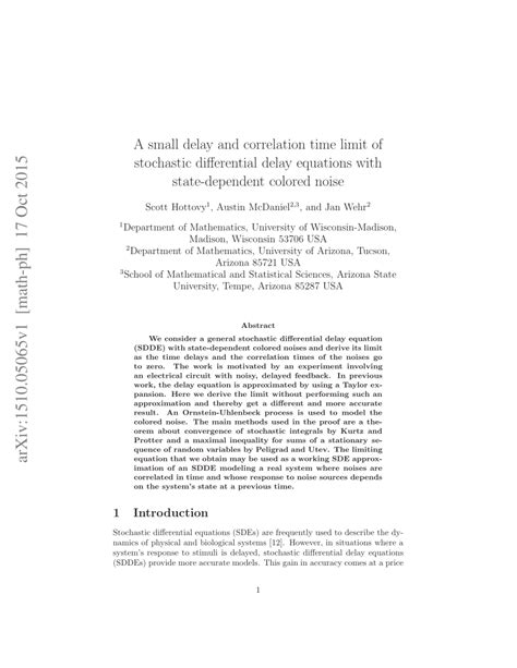Pdf A Small Delay And Correlation Time Limit Of Stochastic