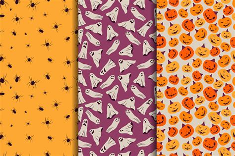 3 다른 할로윈 벡터 원활한 패턴 끝없는 질감은 벽지 패턴 채우기 웹 페이지 배경 표면에 사용할 수 있습니다 가마솥에 대한 스톡 벡터 아트 및 기타 이미지 Istock