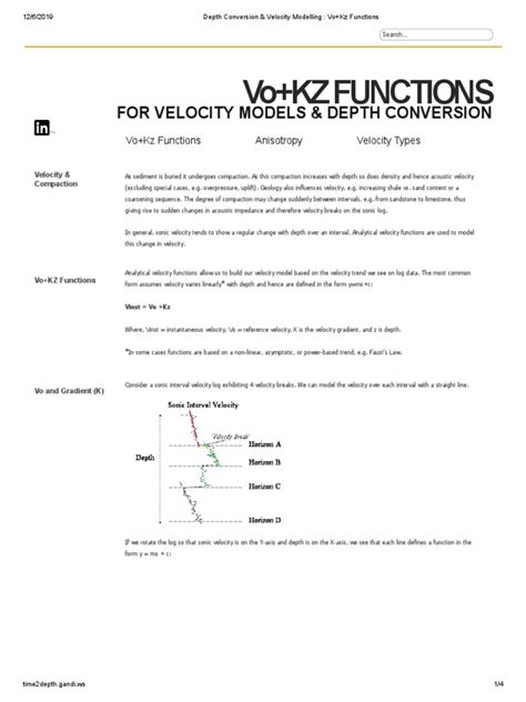 depth conversion and velocity modelling vo kz functions pdf