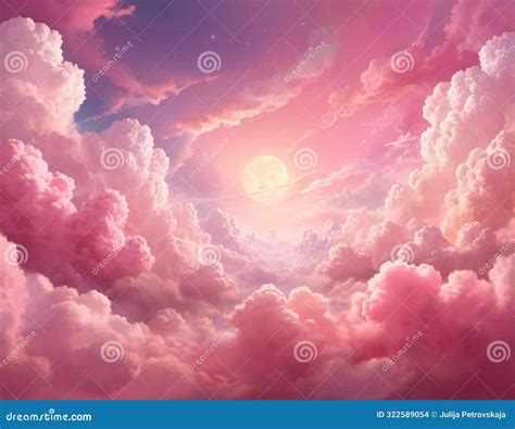 Beautiful Pink Fluffy Clouds In Vibrant Sunset Sky Visual Display