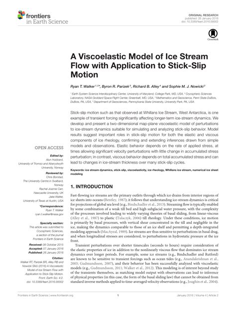 pdf a viscoelastic model of ice stream flow with application to stick