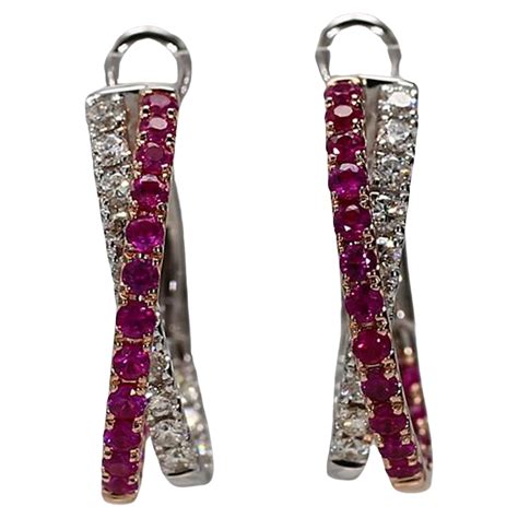 Natural Red Round Ruby And White Diamond 201 Carat Tw Gold Loop