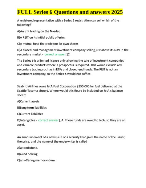 Series 6 Exam Questions And Answers Investment Companies And Variable Products Exams