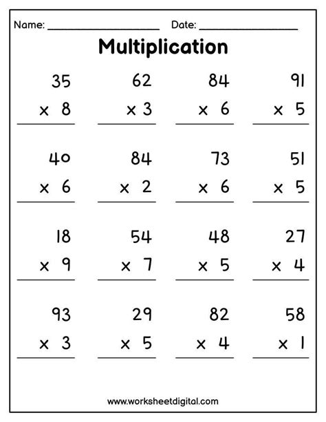 Printable Multiplication Worksheets Multiplying Worksheets 2 Digit By