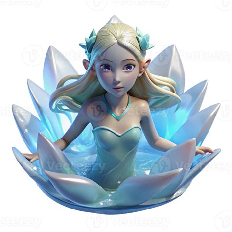 Magnificent Vintage A Graceful Water Nymph With Flowing Hair And Translucent Skin Emerging From