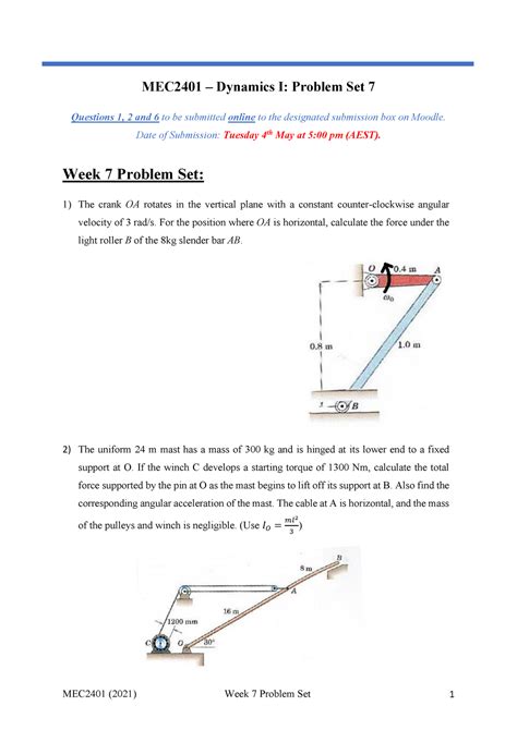 Mec2401 Problem Set 7 Updated Mec2401 Dynamics I Problem Set 7