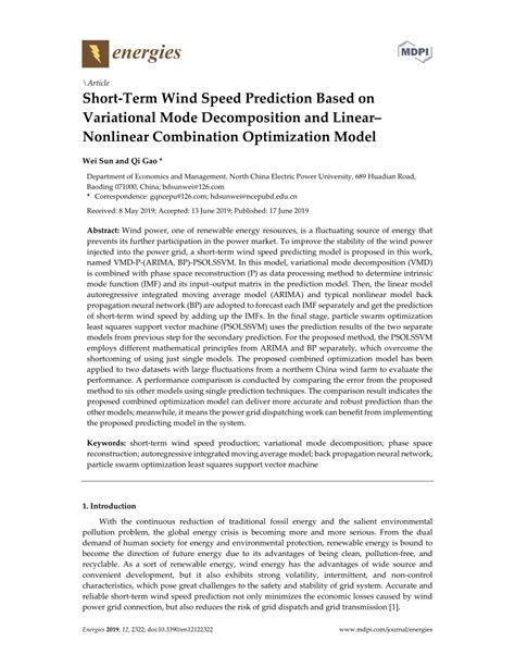 PDF Short Term Wind Speed Prediction Based On Variational Mode Decomposition And Linear