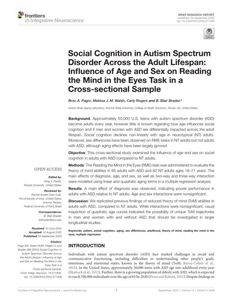 Pdf Social Cognition In Autism Spectrum Disorder Across The Adult