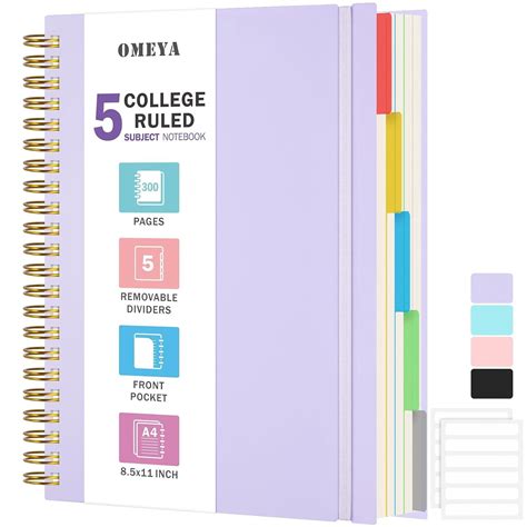 Spiral Notebook X Subject Notebooks College Ruled With Removable Dividers Pages