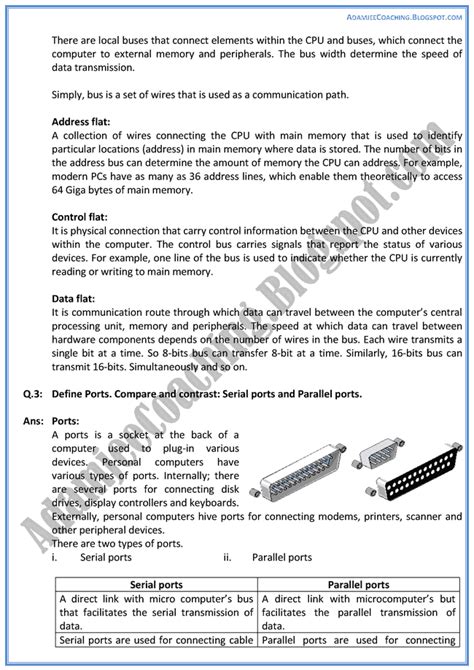 Adamjee Coaching Computer Components Descriptive Question Answers