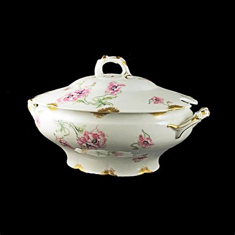 Antique Soup Tureen Theodore Haviland Limoges France Pink Poppy