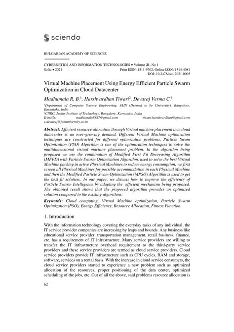 Pdf Virtual Machine Placement Using Energy Efficient Particle Swarm