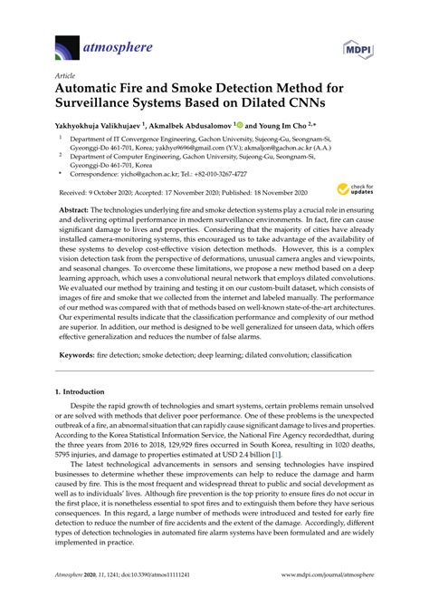 Pdf Automatic Fire And Smoke Detection Method For Surveillance Systems Based On Dilated Cnns