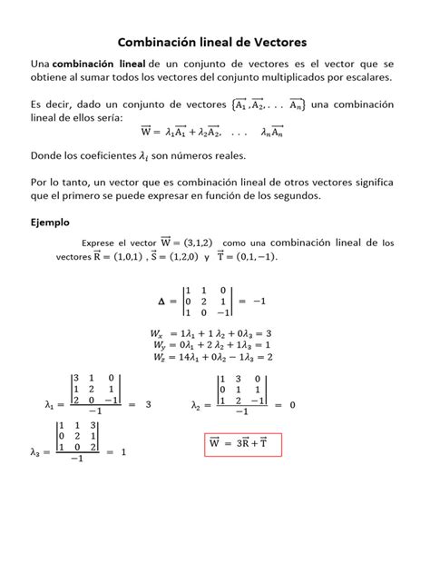 7 Combinación Lineal De Vectores 054025 Pdf Espacio Vectorial Base álgebra Lineal