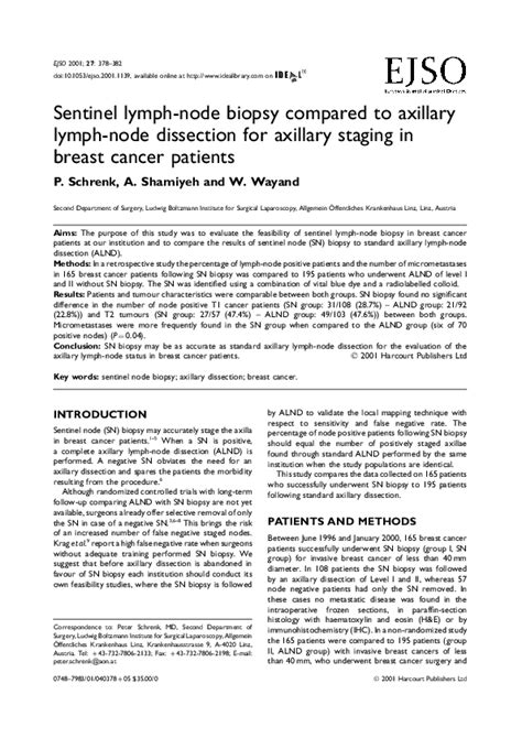 Pdf Sentinel Lymph Node Biopsy Compared To Axillary Lymph Node Dissection For Axillary Staging