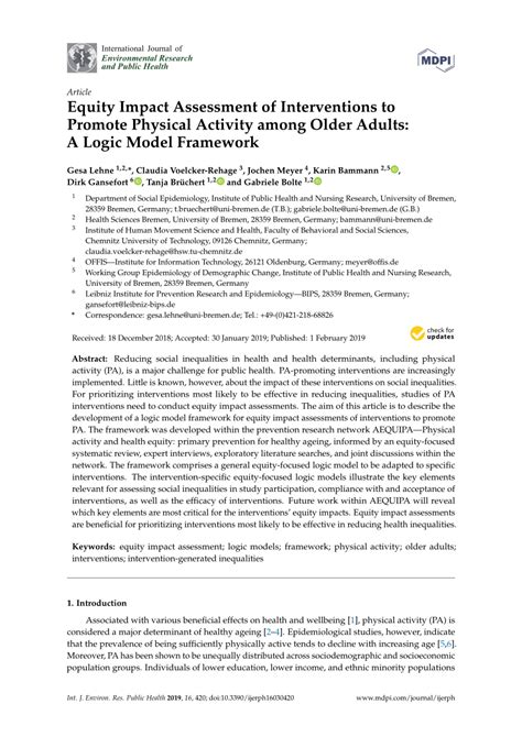 Pdf Equity Impact Assessment Of Interventions To Promote Physical Activity Among Older Adults