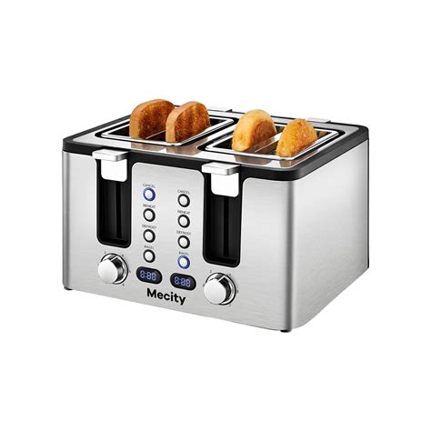 Mecity 4 Slice Toaster Stainless Steel 4 Slot Toaster With Countdown