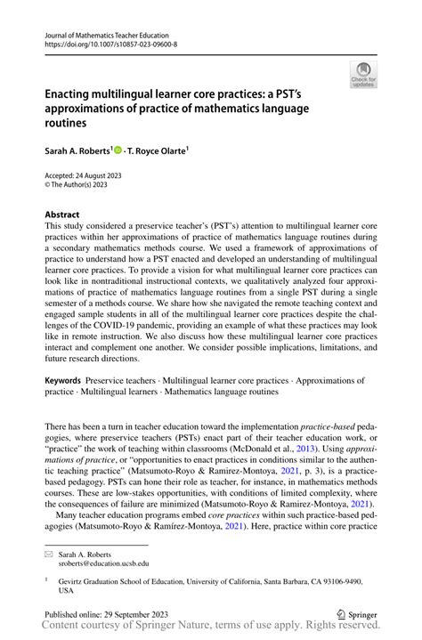 (PDF) Enacting multilingual learner core practices: a PST’s approximations of practice of ...