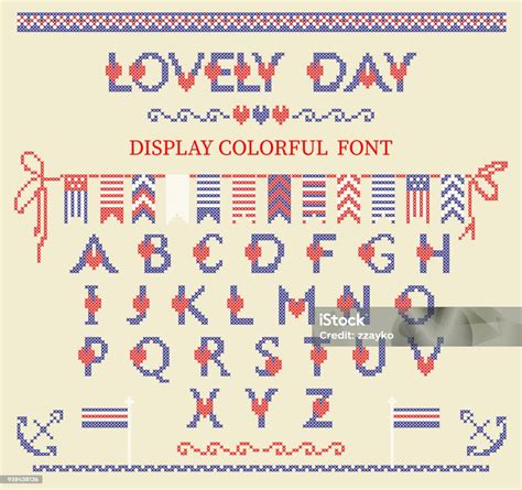 교차 하는 스티치 알파벳 글꼴 포스터 여름 휴가 기념 독립 기념일 포스터 직물 디자인에 대 한 좋은 아이디어 7월 4일에 대한 스톡 벡터 아트 및 기타 이미지 Istock