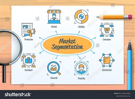 market segmentation chart icons keywords dividing stock vector royalty