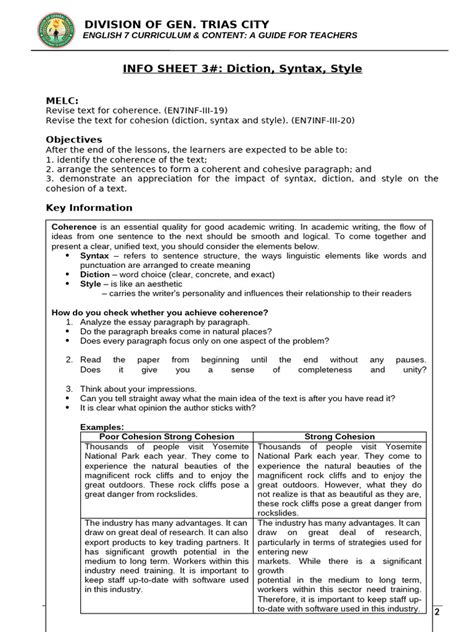 English 7 Diction Syntax Style Guide Pdf Syntax Human Communication