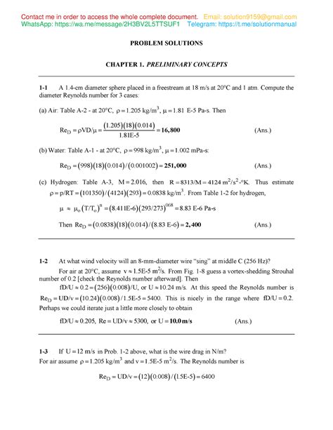 Solution Manual Viscous Fluid Flow 4th Edition By Frank White Problem Solutions Chapter 1