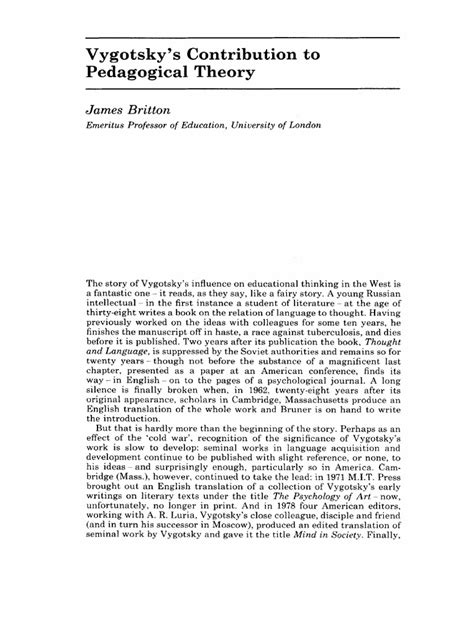 Britton - Vygotsky S Contribution To Pedagogical Theory | PDF ...