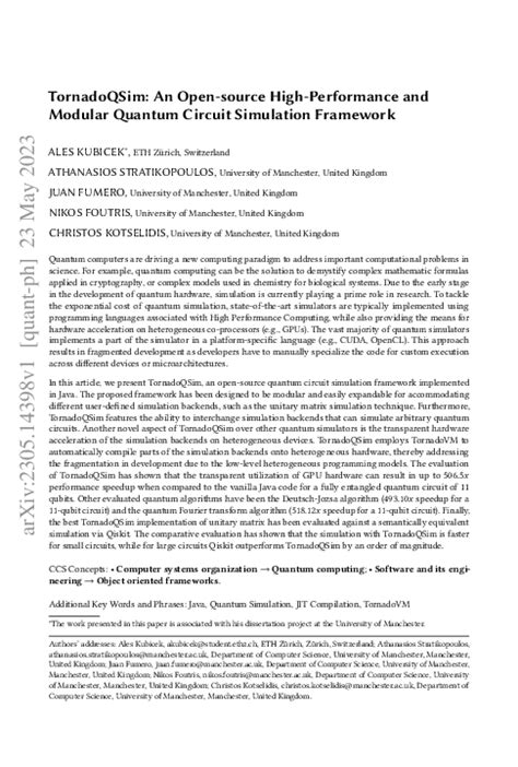 Pdf Tornadoqsim An Open Source High Performance And Modular Quantum Circuit Simulation Framework