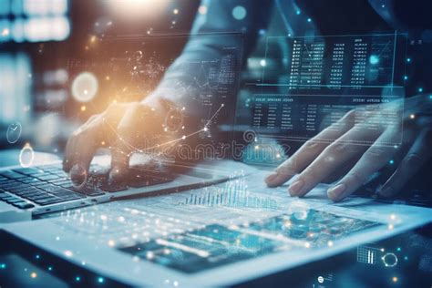 Businessperson Working With Data Visualization On A Laptop Stock Illustration Illustration Of