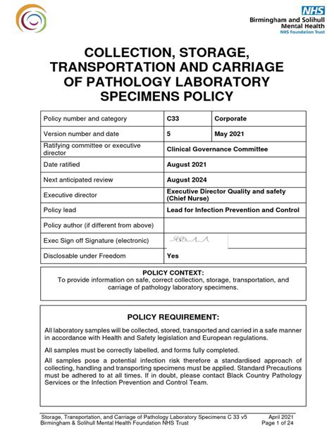 Transportation Of Specimens Final 1 Pdf Dangerous Goods Laboratories