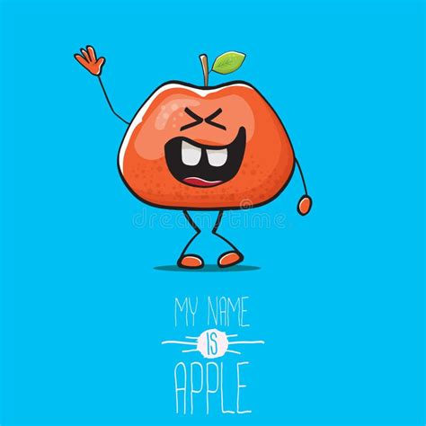 Vector Funny Cartoon Cute Red Apple Character Isolated On Blue