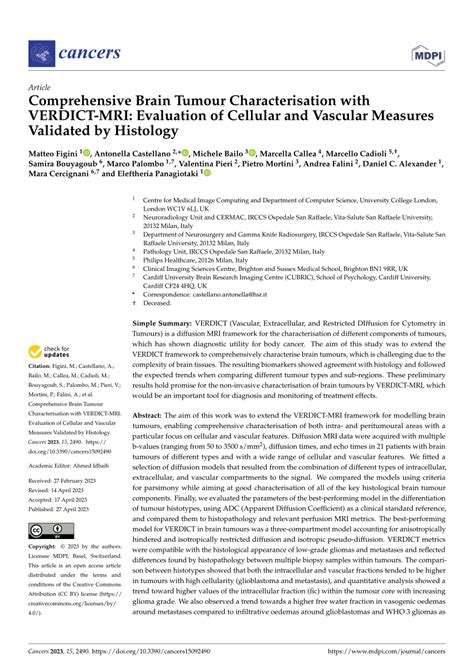 Pdf Comprehensive Brain Tumour Characterisation With Verdict Mri Evaluation Of Cellular And