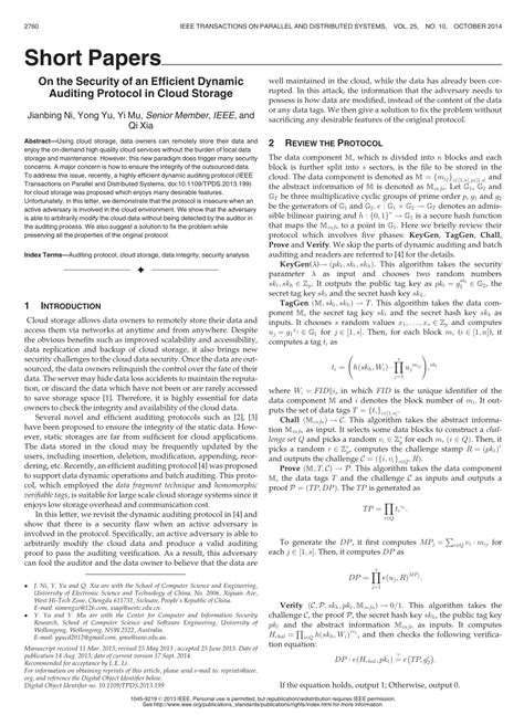 Pdf On The Security Of An Efficient Dynamic Auditing Protocol In