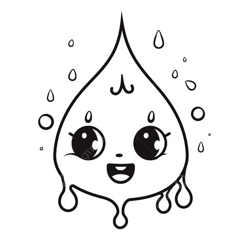 Big Cute Tear With Small Faces And Dripping Water Outline Sketch