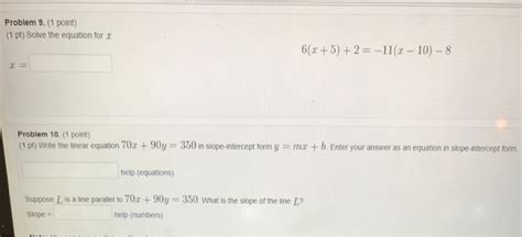 solved problem 9 1 point 1 pt solve the equation for x