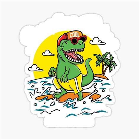 Surf A Saurus Surfing T Rex Dinosaur Surfing T Sticker For Sale By