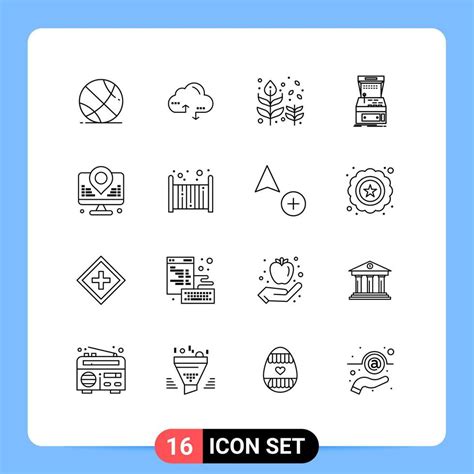 pictogram set of 16 simple outlines of development machine blow game