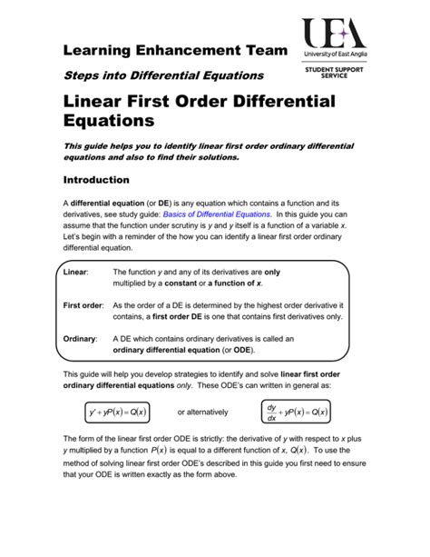 Linear First Order Differential Equations