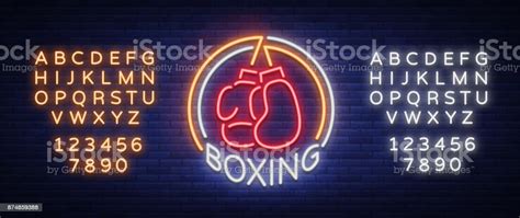 권투 아이콘 네온 사인 엠 블 럼은 격리 됩니다 스포츠에 벡터 그림입니다 기호 켜져 밝은 밤 배너의 네온 광고 스포츠 복싱 클럽