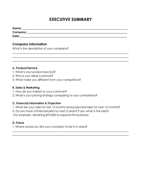 Summary Format Example