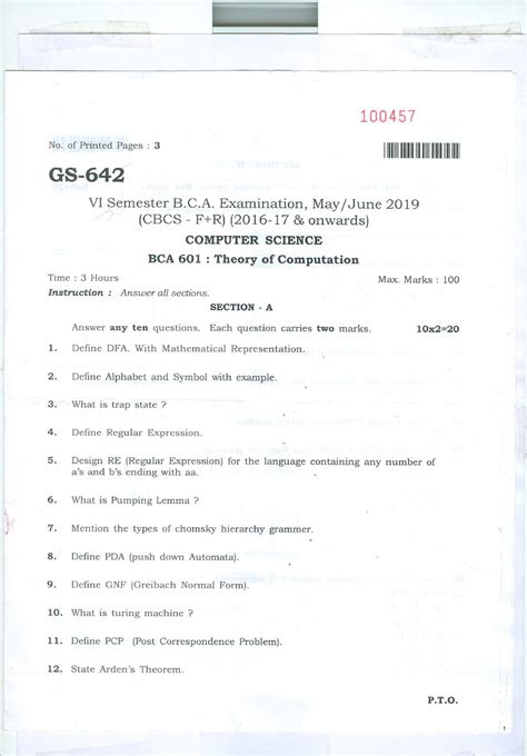 Theory Of Computation Bachelor Of Computer Applications Studocu