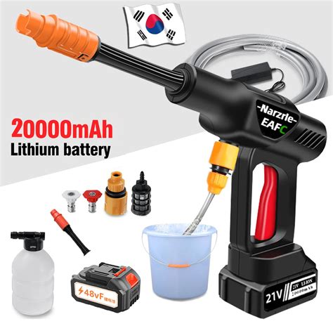 신제품 100bar 휴대용 전기 자동차 세차 건 300w 무선 고압 클리너 폼 다기능 노즐 세차 정원 스프레이