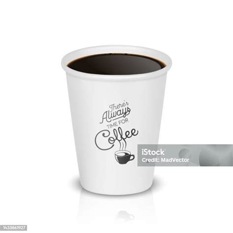 벡터 3d 화이트 배경에 고립 된 현실적인 백서 일회용 컵 타이포그래피 인용문 커피에 관한 문구 스톡 벡터 일러스트레이션 디자인 템플릿입니다 전면 보기 격언에 대한 스톡