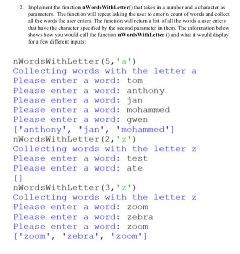 Solved Implement The Function NWordsWithLetter That Chegg