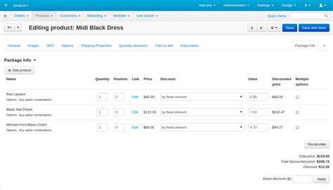Product Packages CS Cart Add On By Cart Power