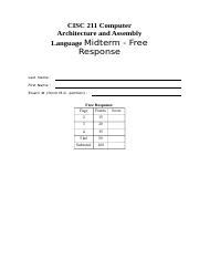 CISC 211 Computer Architecture Midterm Free Response Multiple Course Hero