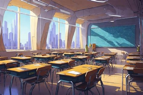 Abstract Futuristic School Classroom Premium Ai Generated Image