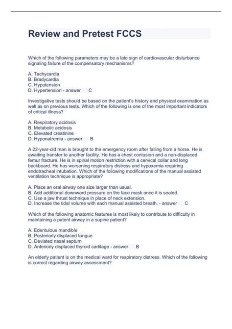 Review And Pretest FCCS Questions With Correct Answers Fccs Stuvia US