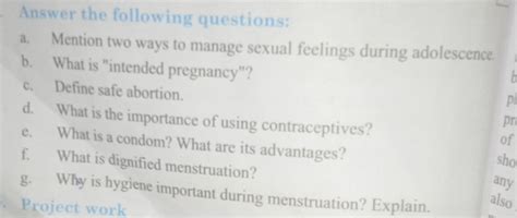 Answer The Following Questions A Mention Two Ways To Manage Sexual Fee