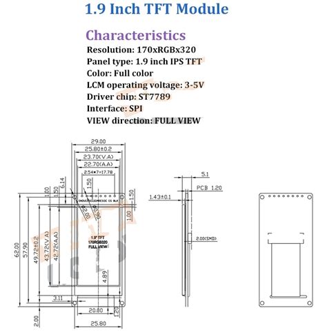 DISPLAY PANTALLA LCD PULGADAS IPS TFT FULL COLOR XRGBX FULL VIEW ST INTERFACE SPI